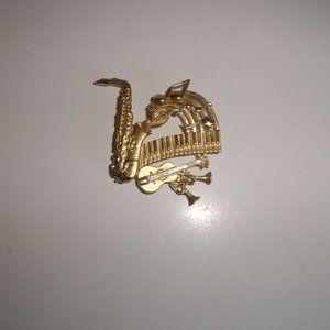 Vintage | Jewelry | Pin Brooch Gold Musical Instruments Jazz Music ...